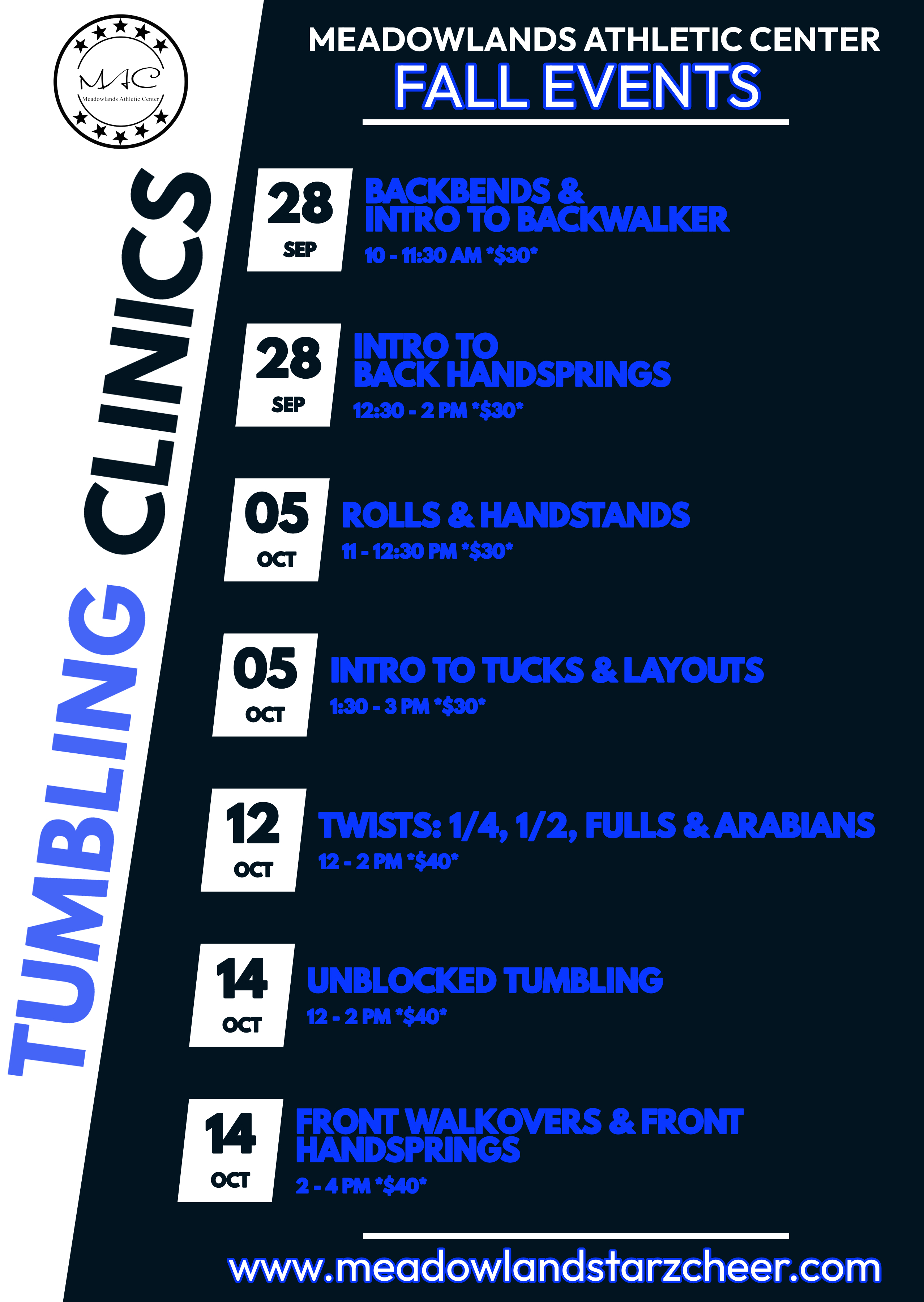 Meadowlands Starz Cheer & Athletic Center - ADDITIONAL CLASSES/CLINICS